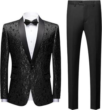 Generic Ensemble de smoking ch&acirc;le &agrave; revers floral pour homme - Motif cachemire et fleurs - Pour mari&eacute;, f&ecirc;te de mariage - Veste de d&icirc;ner &agrave; un bouton, Noir, 3XL