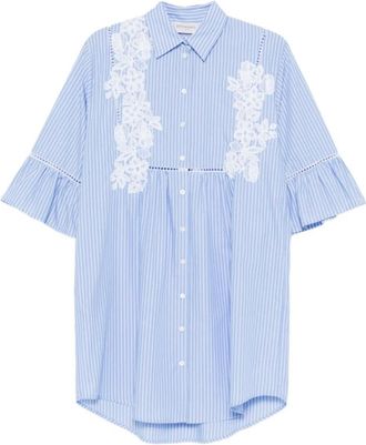 Ermanno Scervino Femme, Robes, Bleu, Taille: 38 FR Floral-lace Striped Mini Dress