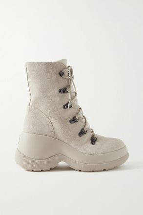 Moncler Bottines En Daim &Agrave; Finitions En Tissu Technique Resile Trek - &Eacute;cru