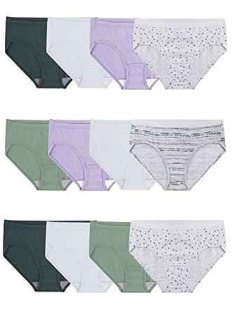 Fruit Of The Loom Womens Eversoft Cotton Hipster Panties (Regular & Plus Size), Hipster-12 Pack-Green/Purple/White, 5