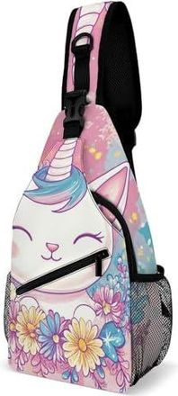 Generic Sacoche Port&eacute; &eacute;paule Cheval mignon avec couronne de fleurs Polyester Sling Sac &agrave; Bandouli&egrave;re Casual Crossbody Bag pour Cyclisme &eacute;cole Randonn&eacute;e