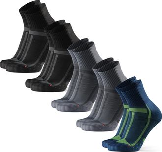 Danish Endurance Quarter Laufsocken, 5 Paar Kn&ouml;chelhohe Sportsocken, Atmungsaktiv, Unisex, f&uuml;r Damen & Herren, Mehrfarbig (2x Schwarz/Grau, 2x Grau/Schwarz, 1x Blau/Ge