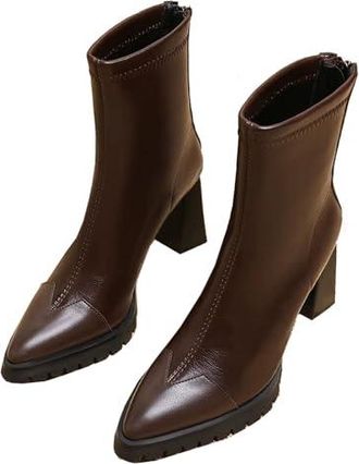 Generic Bottines pour femme - Style r&eacute;tro - Bout pointu - Talon &eacute;pais - Style d&eacute;contract&eacute; - Avec fermeture &eacute;clair dans le dos - Pour affaires, soir&eacute;es, f&ecirc;tes,