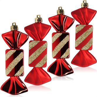 Com-Four 4X Christbaumanh&auml;nger Bonbon - Weihnachtskugel Geschenkbonbon - Christbaumschmuck in Bonbon-Form f&uuml;r die Weihnachtsbaum-Dekoration - bruchfester Baums
