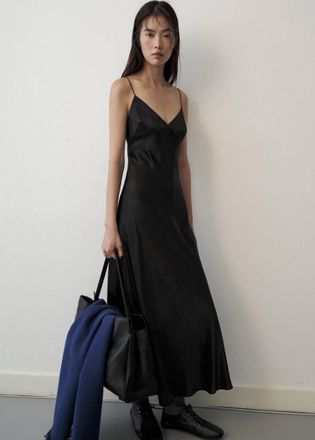 Mango Robe en soie &agrave; d&eacute;collet&eacute; en V noir - Femme - XS - MANGO