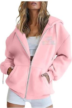 Generic Veste de surv&ecirc;tement pour femme avec capuche et fermeture &eacute;clair - Sweat &agrave; capuche surdimensionn&eacute; - Manches longues - Style d&eacute;contract&eacute; - Veste bomber