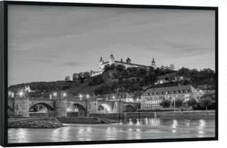 artboxONE Poster mit schwarzem Rahmen 90x60 cm Städte Würzburg am Abend schwarz-weiß - Bild Bayern Bayern Burg
