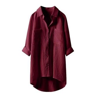 Generic Chemise pour Femmes Coton Et Lin Chic Et Elegant D&eacute;contract&eacute;s Chemises D&eacute;t&eacute; Manches Longues Col V L&acirc;che Hauts L&eacute;g&egrave;re Respirant Tunic &Agrave; La Mode Coton L