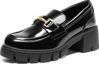Dream Pairs Damen Mokassins Klassische Loafer Bequeme Slippers Business-Schuhe mit Dicker Sohle,Size 43,Schwarz-Pat,SDLS2321W