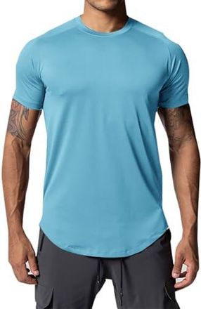 Generic T-shirt de sport fonctionnel pour homme - S&eacute;chage rapide - Avec ourlet allong&eacute; - Manches courtes - Respirant - Pour lentra&icirc;nement en plein air, bleu, 