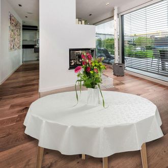 Laro runde 140 cm wachstuchtischdecke wachstischdecke abwashbar PVC tischdecke Wachstuch wasserabweisend Garten tischdecke, Muster:Relief geprägt Weiß