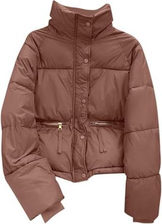 Generic 2026 Printemps Chaud Veste Courte Femme avec Col Montant Manteau dhiver &eacute;pais et confortable Coupe ample Pain pour temps froid, caf&eacute;, XXL