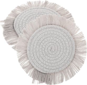 NUOBESTY Woven Baumwolle Isolier Untersetzer Satz mit Quasten Runde Tischmatten Saugf&auml;hige Sch&uuml;sselmatten f&uuml;r K&uuml;che und Schreibtisch