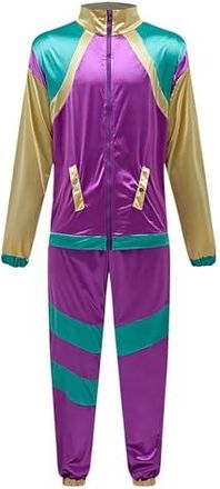 Generico Combinaison Homme Style Ann&eacute;es 80 et 90 Salopette Hip Hop Ann&eacute;es 80 avec Veste et Pantalon Discoth&egrave;que Veste et Pantalon &agrave; Paillettes pour Carnaval Co