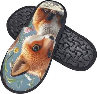 Generic Pantoufles En Coton Fleur De Renard Animal Mignon Portative Chaussons Anti Odeur Chaussons Maison Pour Chambre Voyage Hiver L