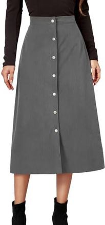 Generic Jupe-short longue pour femme - Jupe longue en velours c&ocirc;tel&eacute; - Jupe unie &eacute;lastique - Taille haute - Coupe d&eacute;contract&eacute;e - Style d&eacute;contract&eacute; - Tendance 