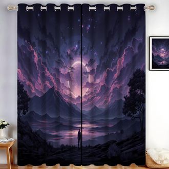 Generic Verdunkelungsvorh&auml;nge Mit Fantasie Berglandschaft, Druckvorhang Mit &Ouml;sen, Vertr&auml;umter Sternenhimmel Druck, Vorh&auml;nge F&uuml;r Wohnzimmer, Schlafzimmer, 2 Pa