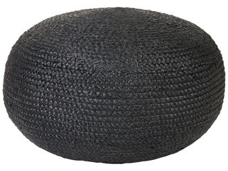 Beliani Pouf Jute schwarz rund 45 x 45 x 30 cm Strickhocker Boho Dukki