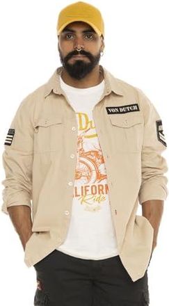 Von Dutch Chemise Homme Manches Longues, 100% Coton avec Poches, Regular Fit, Beige Taille XXL