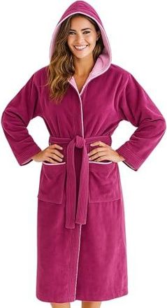Morgenstern Peignoir de Bain Femme avec Capuche 100% Coton &Eacute;ponge OEKO-TEX Robe de Chambre Leonie Rose Fonc&eacute; XS