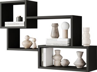 Mirjan24 Regal Trio 005, Wandregal Dekoregal, 87x54x18 cm, Wandboard, Hängeregal, Wandschrank, Hängeschrank, Regal, Buchregal, (Schwarzer Graphit)