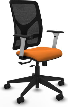 Piqueras y Crespo Schreibtischstuhl mit wei&szlig;en und schwarzen Armlehnen, h&ouml;henverstellbare Lendenwirbelst&uuml;tze, ausgestattet mit Syncro/Traslack. Schwarz/Orange