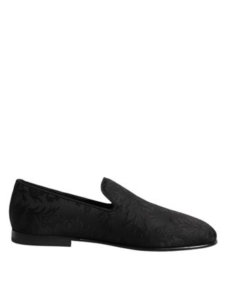 Dolce & Gabbana Schwarze Florale Brokat Slipper Herren Dress Schuhe