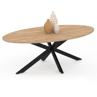 IDMarket Ovaler Couchtisch ALIX 110 cm Spinnenfu&szlig; aus Holz und Schwarz