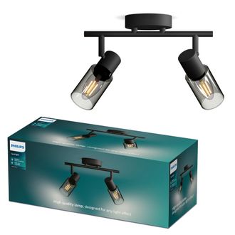 Philips Palms LED 2er Spotleuchte, E14 Lampe nicht enthalten, Schwarz, IP20