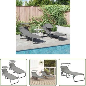 vidaXL Faltbare Sonnenliege - Klappbare Sonnenliege 2 pcs Grau 190 x 57 x 81 cm Oxford