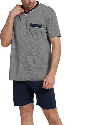G&ouml;tzburg Herren Schlafanzug kurz V-Ausschnitt | 1 St&uuml;ck | 452085 (54, Navy/Blau Gemustert)
