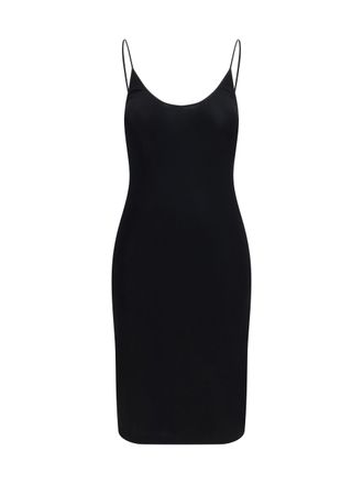Saint Laurent Womens Dress Cassandre Open-Back Ribbed-Knit Black Viscose