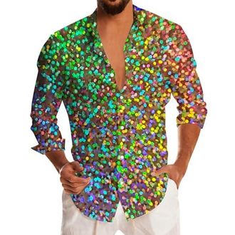 Generic Robe chemise pour homme - Imprim&eacute; disco - Costume de f&ecirc;te disco - Style r&eacute;tro classique - Style ann&eacute;es 70 - Style r&eacute;tro et classique, 017 Vert, 3XL
