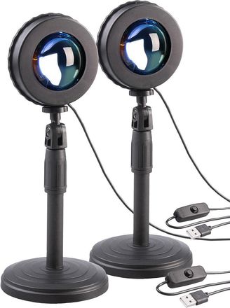 Pearl Dekolampe: 2er-Set LED-Sonnenuntergangsleuchten, Teleskop-Ständer, USB (Sonnenuntergang Projektionslampe, Deko Lampe Wohnzimmer, Projektor)