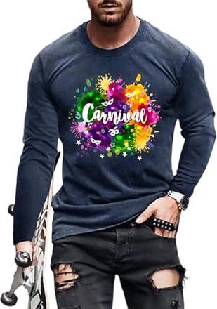 Generic Chemise Mardi Gras &agrave; manches longues pour homme - Col rond - Tendance - T-shirt basique amusant - Pour loisirs et vacances, Bleu violet, M