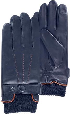 Isotoner Gants homme tatciles, en cuir dagneau pleine fleur, doublés polaire, 8.5=M, marine