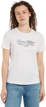Tommy Hilfiger Damen T-Shirt Kurzarm Script Graphic aus Baumwolle, Elfenbein (Ancient White), XXS