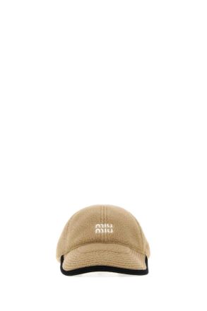 Miu Miu Hat Flannel Baseball Cap - Beige