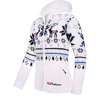 Nebulus Damen Jacke NORMAX, mit Kapuze, schicker Pullover im Norweger-Style (XL, Weiß)