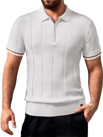 Generic Polo l&eacute;ger et respirant pour homme, coupe classique, d&eacute;contract&eacute;, vintage, boutonn&eacute;, confortable, extensible, t-shirts dext&eacute;rieur, blanc, XXL