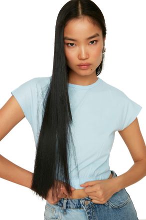 Trendyol Trendyol Damen Leichter Ernte-shirring Detaillierte Gestrickte Bluse Blouse, Clear Blue, M EU