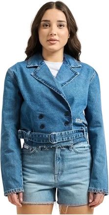 Karl Lagerfeld Femme, Vestes, Bleu, Taille: 38 FR Veste en jean avec ceinture et logo