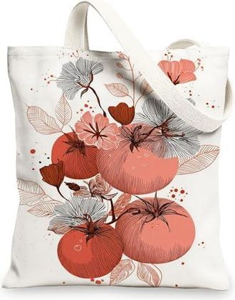 Generic Sacs fourre-tout en toile à motif floral, sacs dépicerie réutilisables, élégants et légers et lavables avec bandoulière, blanc, 13x15 Inch