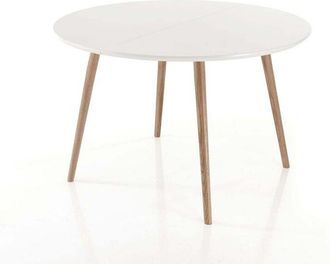 Oresteluchetta Ausziehbarer runder Tisch, wei&szlig; mit Eichenbeinen, Soft Wood