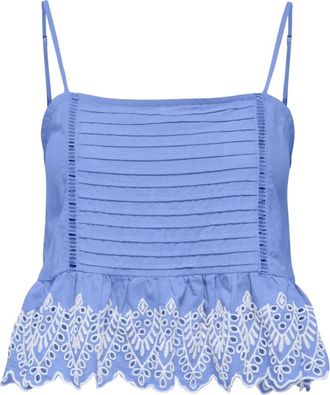 Only Only, Femme, Tops, Bleu, Taille: 38 FR Tulum Short SL Emb Top Wvn