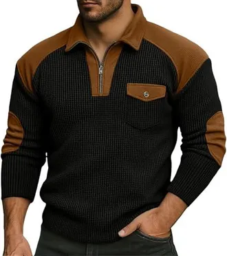 Generic DENGJIAMY Sweat-shirt &agrave; col uni &agrave; manches longues pour homme - Pull dautomne classique tendance avec plusieurs poches, Z11 Color Block Noir, XL