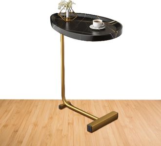 Generico Couchtisch in C-Form, schmales Sofatablett mit Metallrahmen, rustikaler Kaffee- und Teetisch in C-Form, f&uuml;r Sofa oder Nacht, kompakter Beistelltisch f