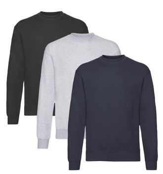 Fruit Of The Loom Herren Classic Set In Sweat, 3 Pack Sweatshirt, 1x Schwarz + 1x Deep Navy + 1x Grau + 1 HL Kauf Notizblock, 3XL (3er Pack)