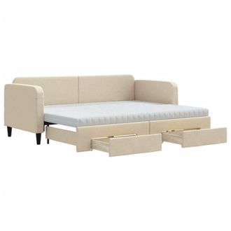 vidaXL Vidaxl - Tagesbett Ausziehbar mit Schubladen Creme 80x200 cm Stoff