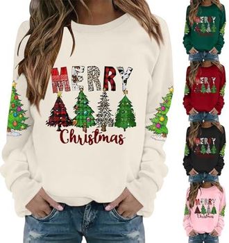 Generic HUIFUAO - Sweat-shirt de Noël joyeux Noël pour femme, motif léopard, arbre de Noël, haut de Noël, grande taille, pull à manches longues, fantaisie, ca